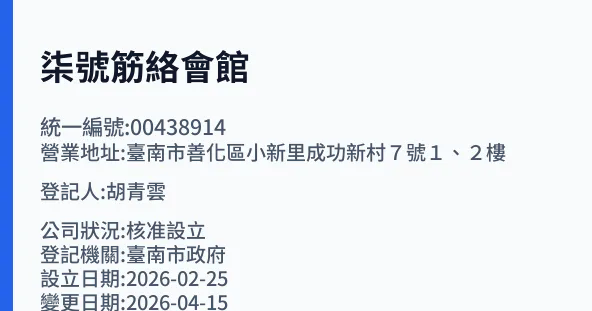 柒號筋絡會館的照片-統編 00438914(臺南市) 公司登記資料與營業項目詳細圖表