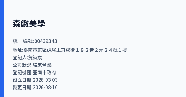 森緻美學的照片-統編 00439343 公司登記資料與營業項目詳細圖表