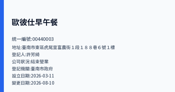 歐彼仕早午餐的照片-統編 00440003 公司登記資料與營業項目詳細圖表