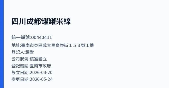 四川成都罐罐米線的照片-統編 00440411(臺南市) 公司登記資料與營業項目詳細圖表