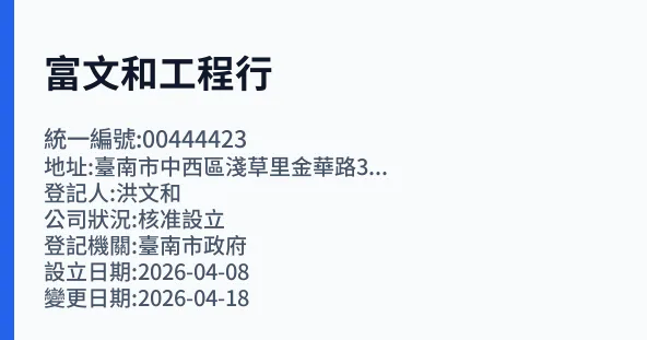 富文和工程行的照片-統編 00444423(臺南市) 公司登記資料與營業項目詳細圖表