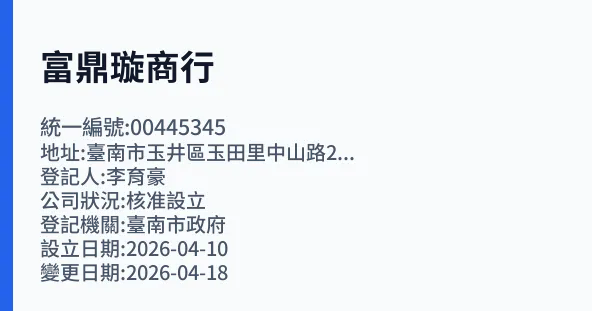 富鼎璇商行的照片-統編 00445345(臺南市) 公司登記資料與營業項目詳細圖表