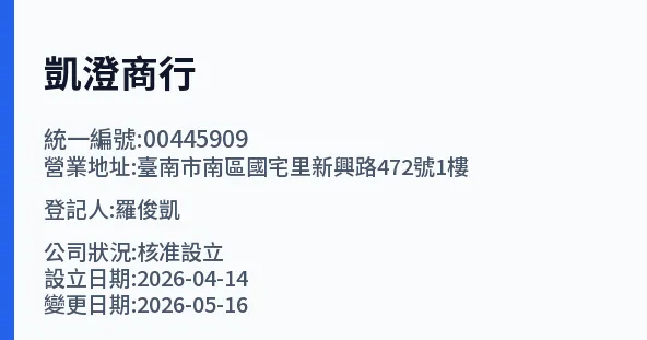 凱澄商行的照片-統編 00445909(臺南市) 公司登記資料與營業項目詳細圖表