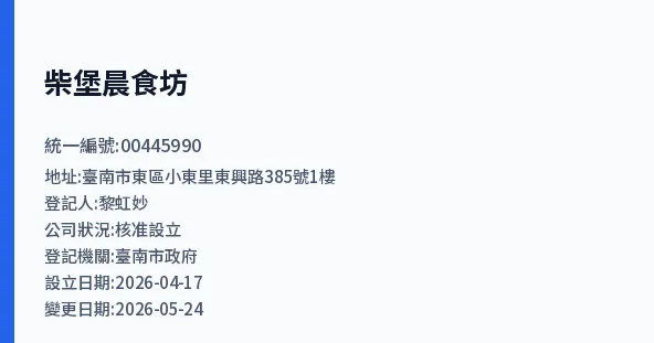 柴堡晨食坊的照片-統編 00445990(臺南市) 公司登記資料與營業項目詳細圖表