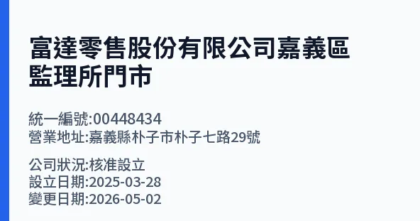富達零售股份有限公司嘉義區監理所門市的照片-統編 00448434(嘉義縣) 公司登記資料與營業項目詳細圖表