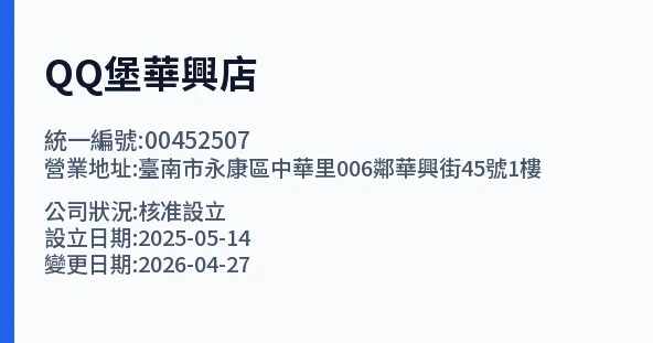 QQ堡華興店的照片-統編 00452507(臺南市) 公司登記資料與營業項目詳細圖表