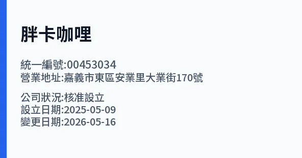 胖卡咖哩的照片-統編 00453034(嘉義市) 公司登記資料與營業項目詳細圖表