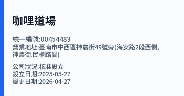 咖哩道場的照片-統編 00454483(臺南市) 公司登記資料與營業項目詳細圖表