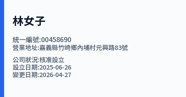 林女子的照片-統編 00458690(嘉義縣) 公司登記資料與營業項目詳細圖表