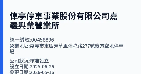 俥亭停車事業股份有限公司嘉義興業營業所的照片-統編 00458896(嘉義市) 公司登記資料與營業項目詳細圖表
