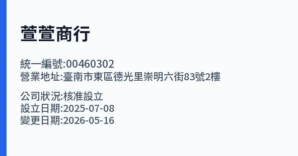 萱萱商行的照片-統編 00460302(臺南市) 公司登記資料與營業項目詳細圖表