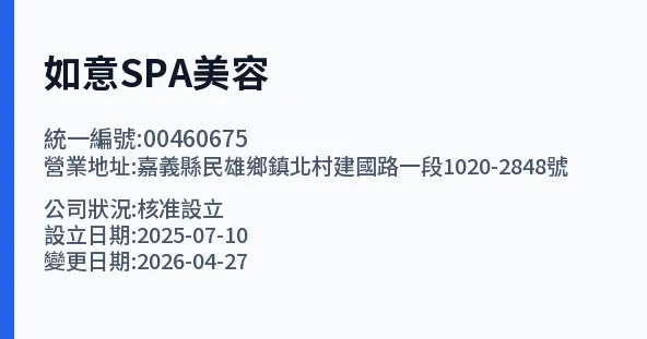 如意SPA美容的照片-統編 00460675(嘉義縣) 公司登記資料與營業項目詳細圖表