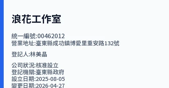 浪花工作室的照片-統編 00462012(臺東縣) 公司登記資料與營業項目詳細圖表
