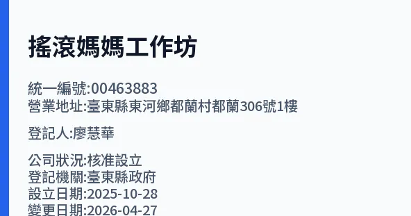 搖滾媽媽工作坊的照片-統編 00463883(臺東縣) 公司登記資料與營業項目詳細圖表