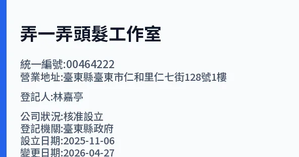 弄一弄頭髮工作室的照片-統編 00464222(臺東縣) 公司登記資料與營業項目詳細圖表