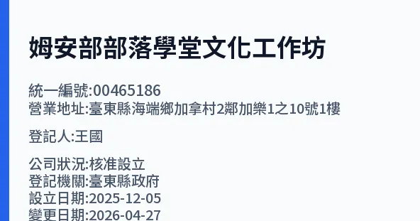 姆安部部落學堂文化工作坊的照片-統編 00465186(臺東縣) 公司登記資料與營業項目詳細圖表