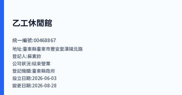 乙工休閒館的照片-統編 00468867(臺東縣) 公司登記資料與營業項目詳細圖表