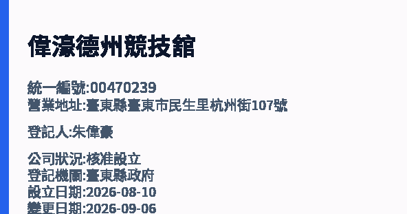 偉濠德州競技舘的照片-統編 00470239(臺東縣) 公司登記資料與營業項目詳細圖表