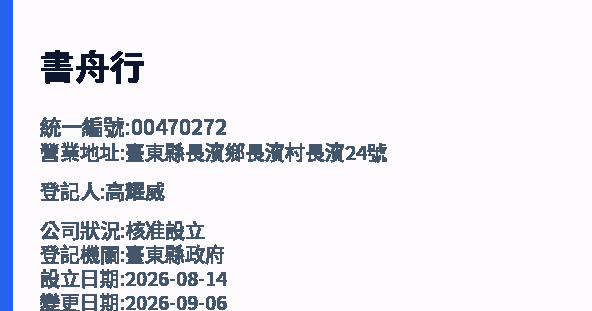 書舟行的照片-統編 00470272(臺東縣) 公司登記資料與營業項目詳細圖表