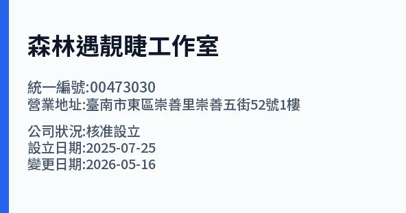 森林遇靚睫工作室的照片-統編 00473030(臺南市) 公司登記資料與營業項目詳細圖表