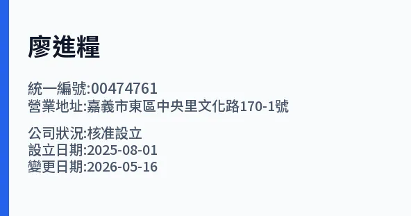 廖進糧的照片-統編 00474761(嘉義市) 公司登記資料與營業項目詳細圖表