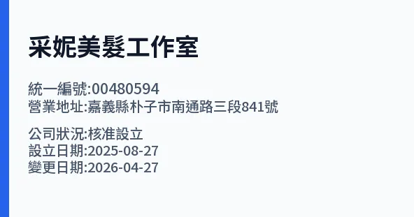 采妮美髮工作室的照片-統編 00480594(嘉義縣) 公司登記資料與營業項目詳細圖表