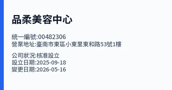 品柔美容中心的照片-統編 00482306(臺南市) 公司登記資料與營業項目詳細圖表