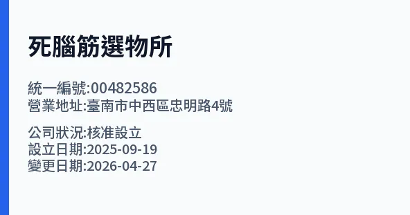 死腦筋選物所的照片-統編 00482586(臺南市) 公司登記資料與營業項目詳細圖表