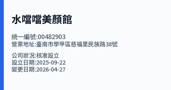 水噹噹美顏館的照片-統編 00482903(臺南市) 公司登記資料與營業項目詳細圖表