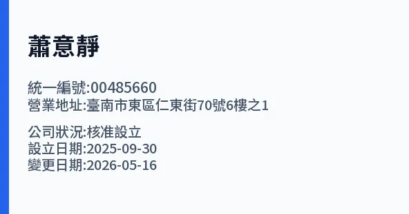 蕭意靜的照片-統編 00485660(臺南市) 公司登記資料與營業項目詳細圖表
