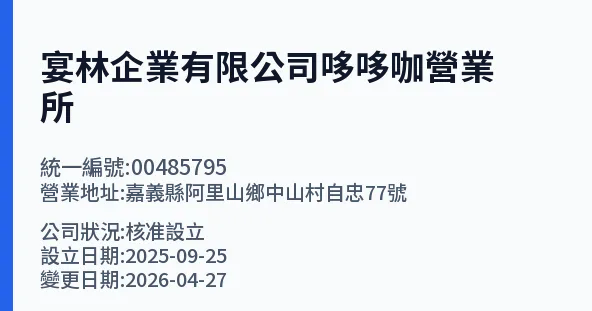 宴林企業有限公司哆哆咖營業所的照片-統編 00485795(嘉義縣) 公司登記資料與營業項目詳細圖表