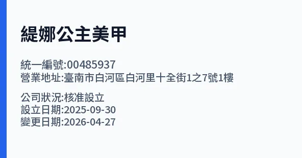 緹娜公主美甲的照片-統編 00485937(臺南市) 公司登記資料與營業項目詳細圖表
