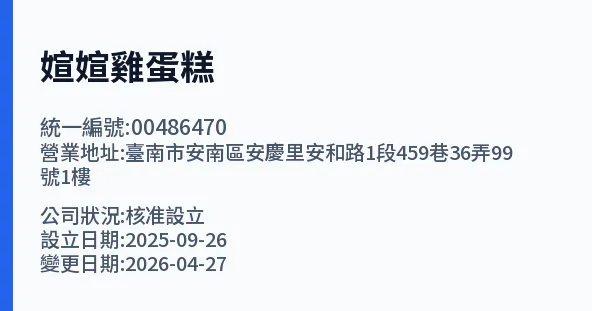 媗媗雞蛋糕的照片-統編 00486470(臺南市) 公司登記資料與營業項目詳細圖表