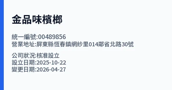 金品味檳榔的照片-統編 00489856(屏東縣) 公司登記資料與營業項目詳細圖表