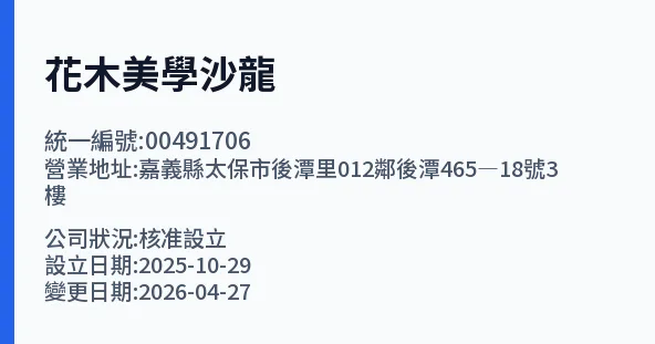 花木美學沙龍的照片-統編 00491706(嘉義縣) 公司登記資料與營業項目詳細圖表