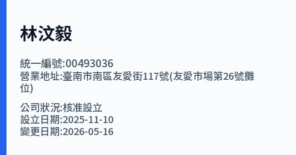 林汶毅的照片-統編 00493036(臺南市) 公司登記資料與營業項目詳細圖表