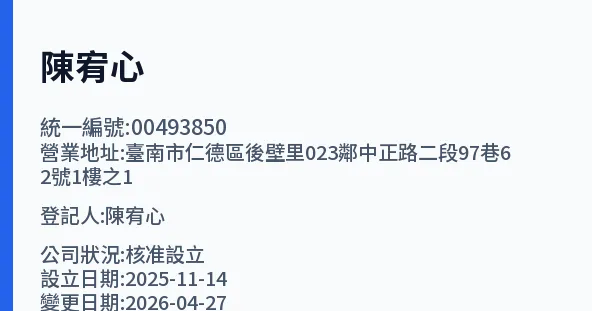 陳宥心的照片-統編 00493850(臺南市) 公司登記資料與營業項目詳細圖表