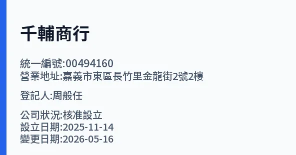 千輔商行的照片-統編 00494160(嘉義市) 公司登記資料與營業項目詳細圖表