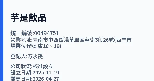 芋是飲品的照片-統編 00494751(臺南市) 公司登記資料與營業項目詳細圖表