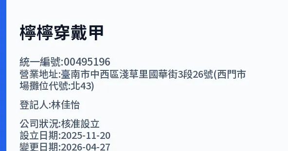 檸檸穿戴甲的照片-統編 00495196(臺南市) 公司登記資料與營業項目詳細圖表