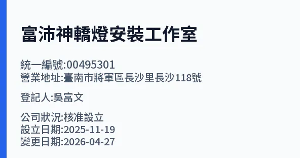 富沛神轎燈安裝工作室的照片-統編 00495301(臺南市) 公司登記資料與營業項目詳細圖表