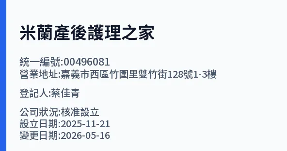 米蘭產後護理之家的照片-統編 00496081(嘉義市) 公司登記資料與營業項目詳細圖表