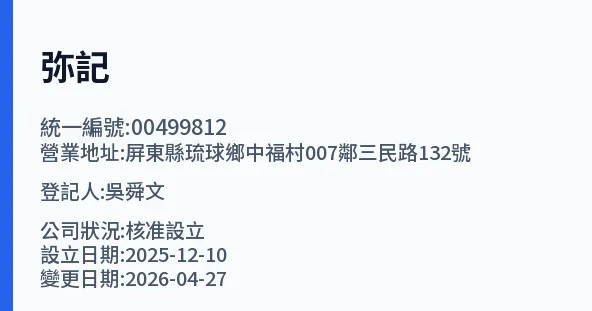 弥記的照片-統編 00499812(屏東縣) 公司登記資料與營業項目詳細圖表
