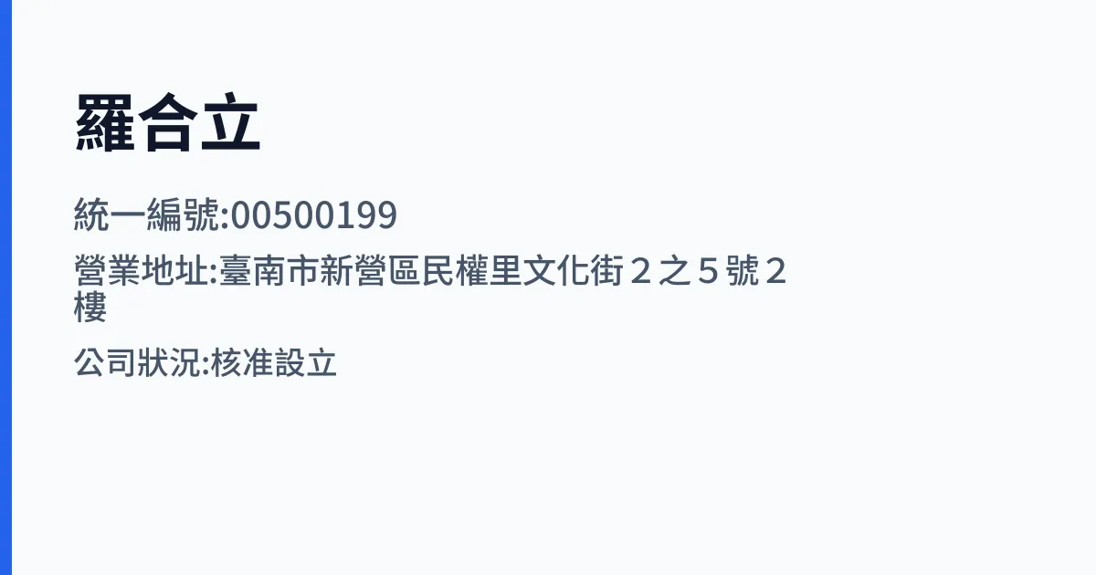 羅合立 - 統編 00500199(臺南市) 公司登記資料與營業項目詳細圖表