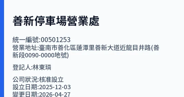 善新停車場營業處的照片-統編 00501253(臺南市) 公司登記資料與營業項目詳細圖表
