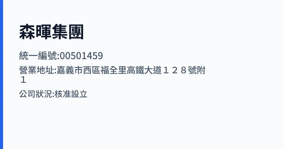 森暉集團 - 統編 00501459(嘉義市) 公司登記資料與營業項目詳細圖表