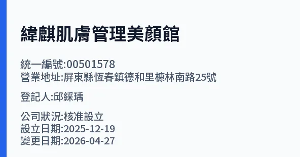 緯麒肌膚管理美顏館的照片-統編 00501578(屏東縣) 公司登記資料與營業項目詳細圖表
