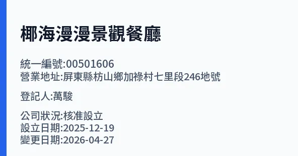 椰海漫漫景觀餐廳的照片-統編 00501606(屏東縣) 公司登記資料與營業項目詳細圖表