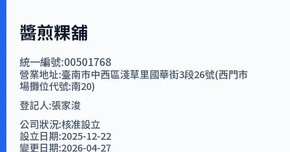 醬煎粿舖的照片-統編 00501768(臺南市) 公司登記資料與營業項目詳細圖表