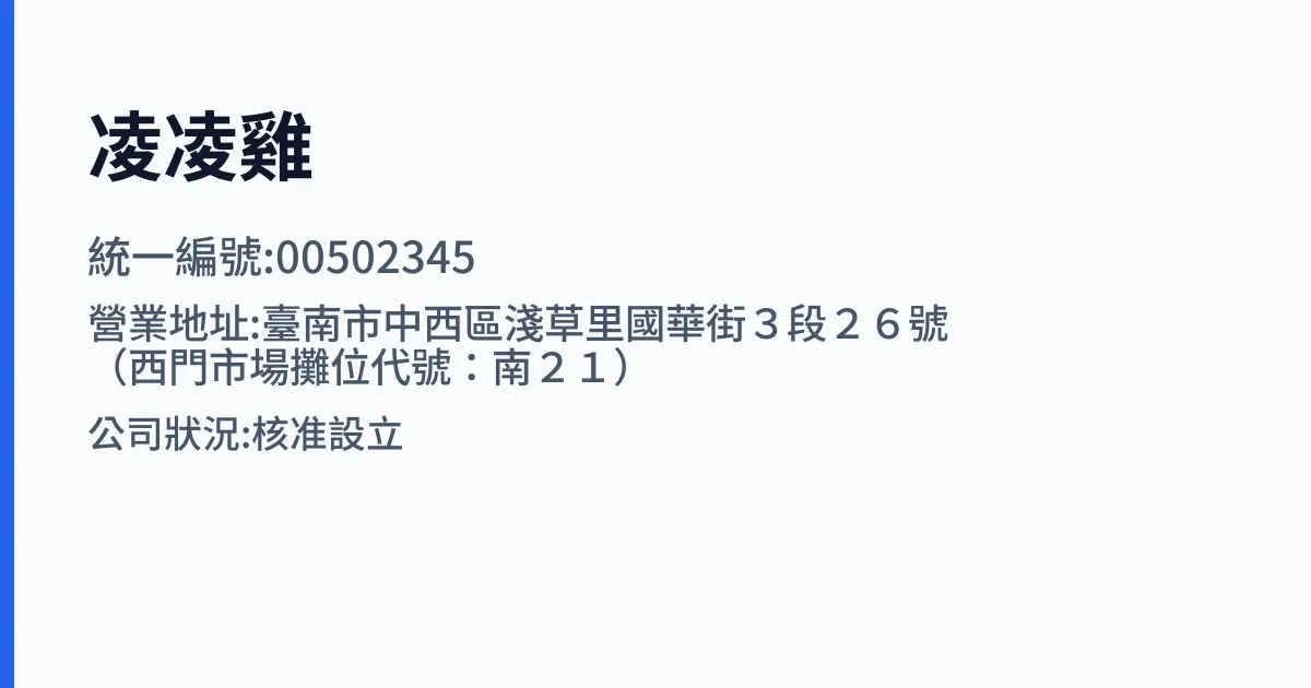 凌凌雞 - 統編 00502345(臺南市) 公司登記資料與營業項目詳細圖表